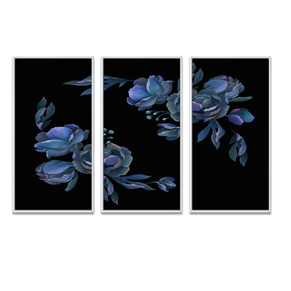 Winston Porter Bouquet Of Gray And Blue Flowers, Leaves On Black - 3 ... Winston Porter Bouquet Of Gray And Blue Flowers, Leaves On Black - 3 ...
